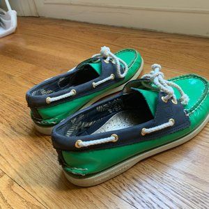 Sperry | Shoes | Green And Navy Patent Leather Sperry Topsiders | Poshmark